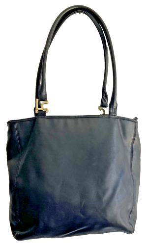 Vegan Faux Leather Sleek Black 3 Section Lg Soft Shoulder Bag Tote | eBay