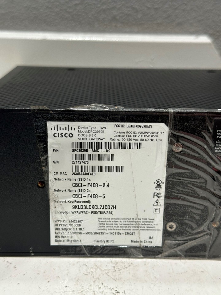 Cisco DCP3939B ComcastBusiness Cable Model DualBand WiFi Modem DCP3939B ...