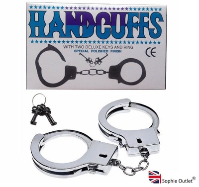 STEEL METAL HANDCUFFS + KEYS Handcuff Hen Do Sexy Stag Night Policeman ...