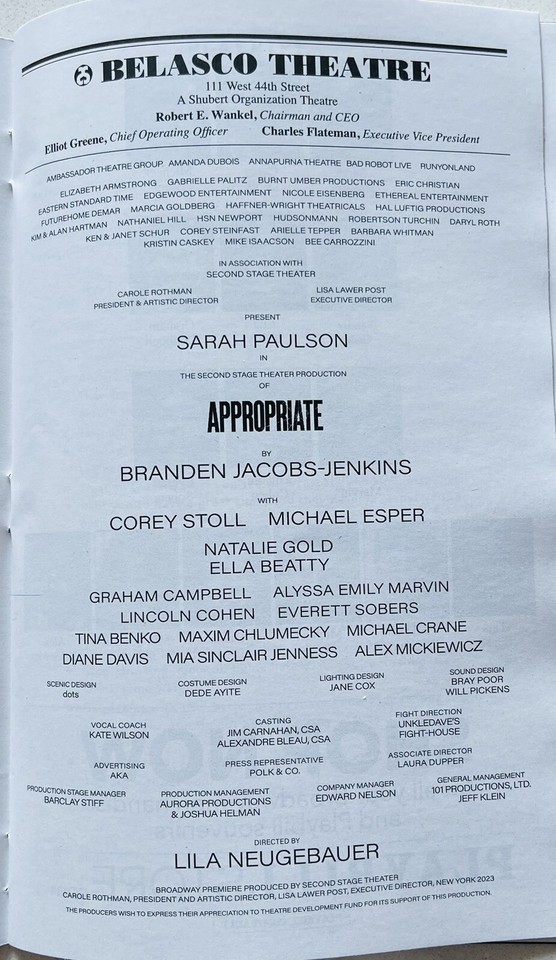 Appropriate - Broadway Playbill - May 2024 - Sarah Paulson | eBay