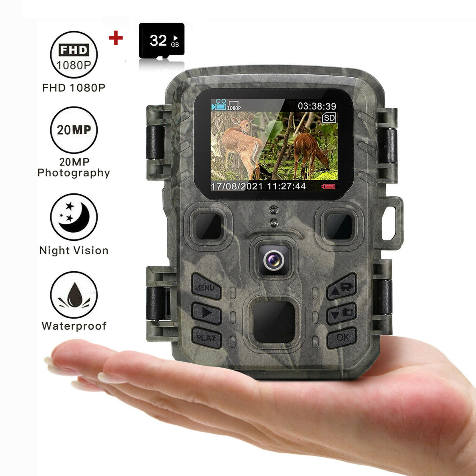 2er Mini Wildkamera 20MP 1080P Jagdkamera Fotofalle Nachtsicht Low Glow ...