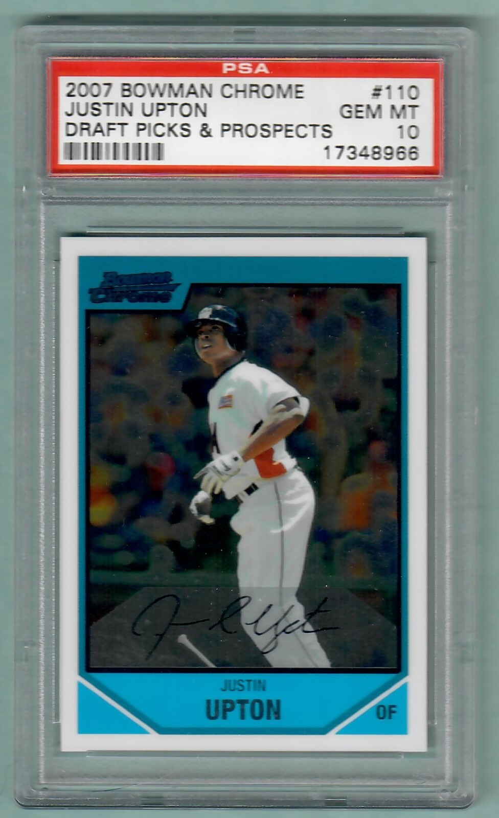 2007 Bowman Chrome Justin Upton Draft Picks & Prospects PSA 10 Gem Mint ...