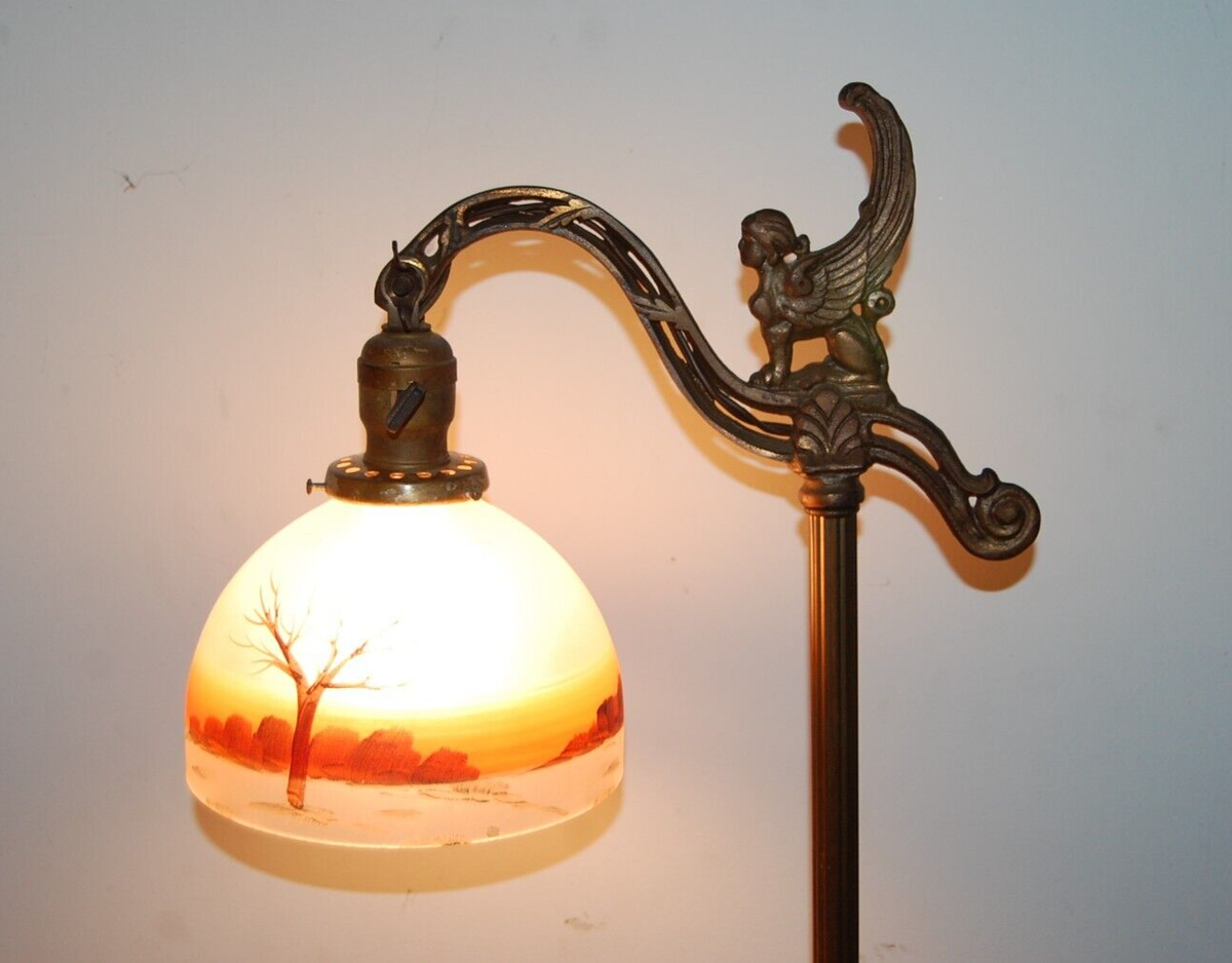 Antique Bridge Floor Lamps With A Bird Tiffany Style Stained Glass