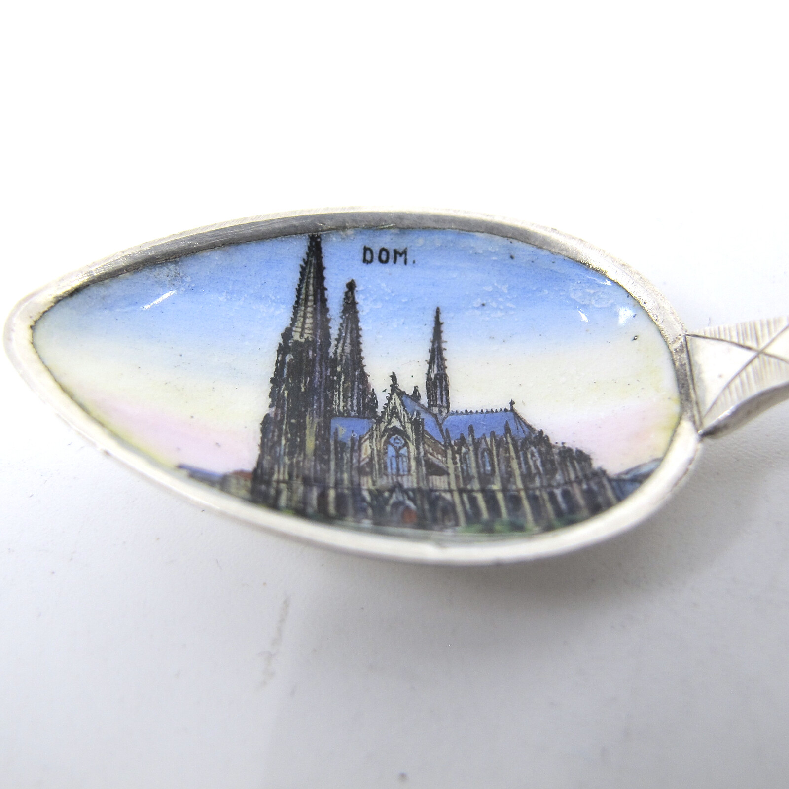 GERMAN 800 Silver Enamel Plique A Jour Souvenir Spoon COLOGNE CATHEDRAL ...