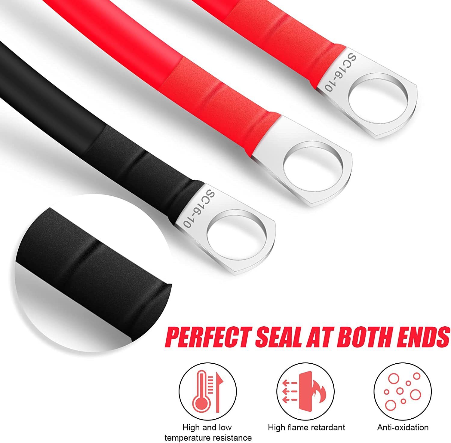 2Pcs 30cm Battery Inverter Cable 5Awg/16Mm 12V Battery Cable Black ...