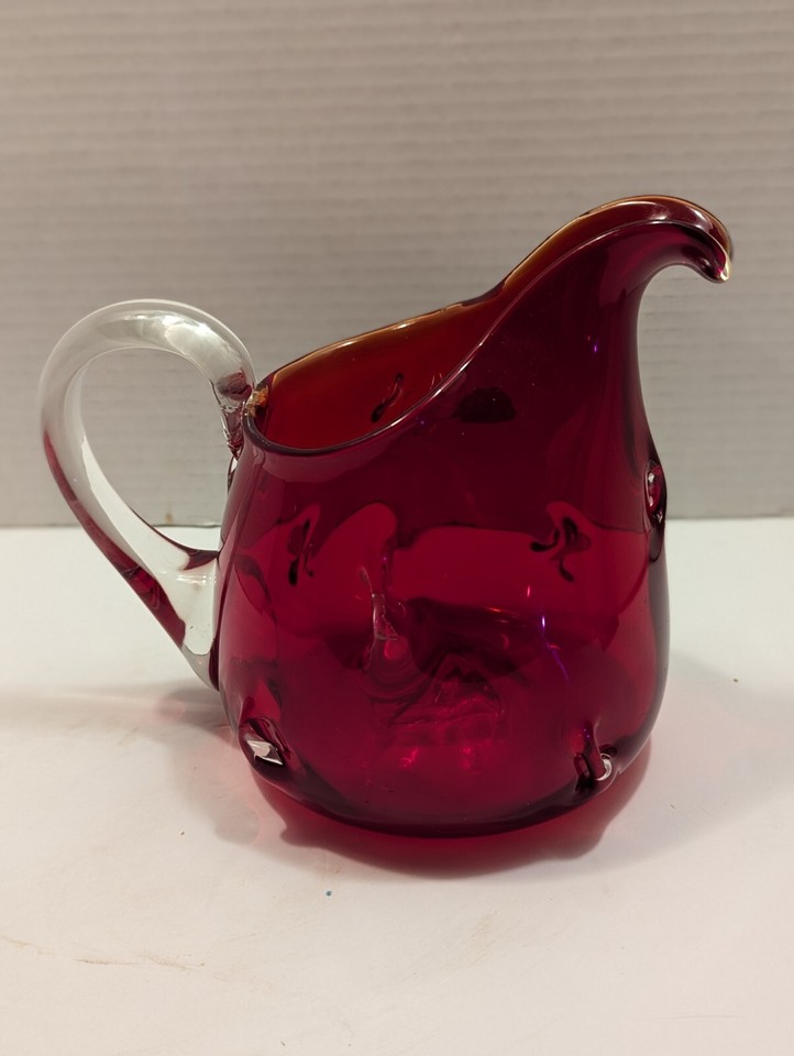 Vintage Bischoff Art Glass Ewer Pitcher Poinsettia Red Dated & Signed ...