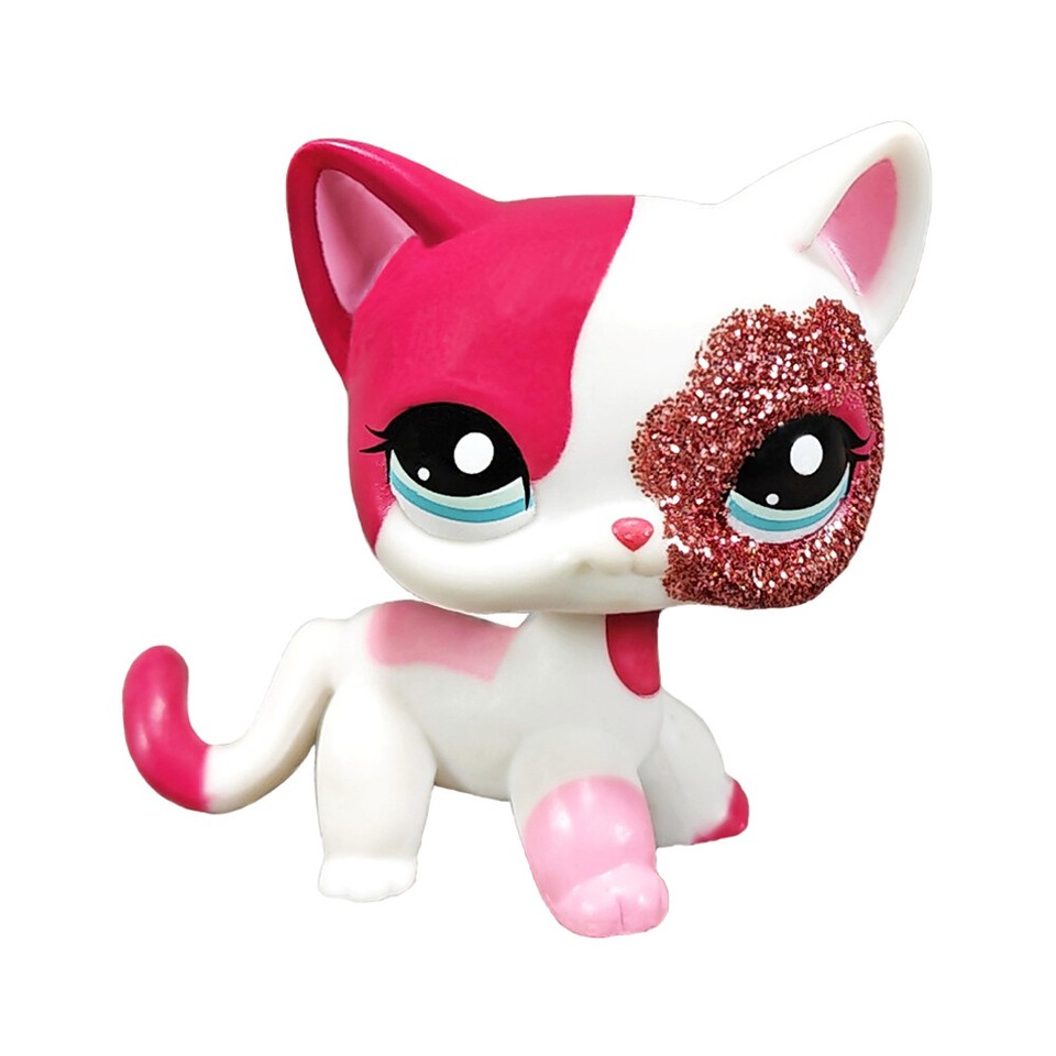2'' Pink White Sparkle Glitter Short Hair Cat Littlest Pet Shop LPS ...