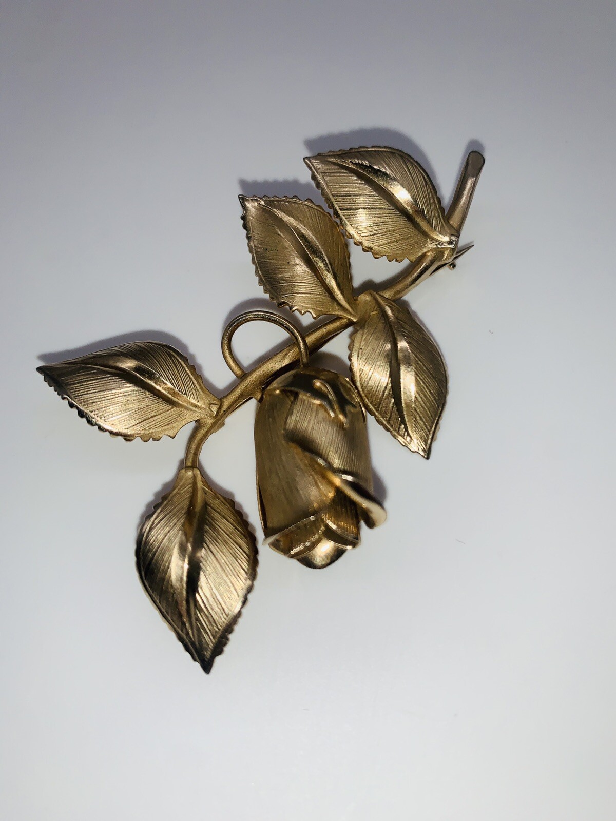 Vintage Giovanni Signed Long-Stem Rose Brooch Pin Gol… - Gem