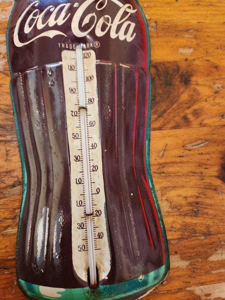 Vintage MCM Coca-Cola Bottle Thermometer Metal Sign. Robertson. Made In ...