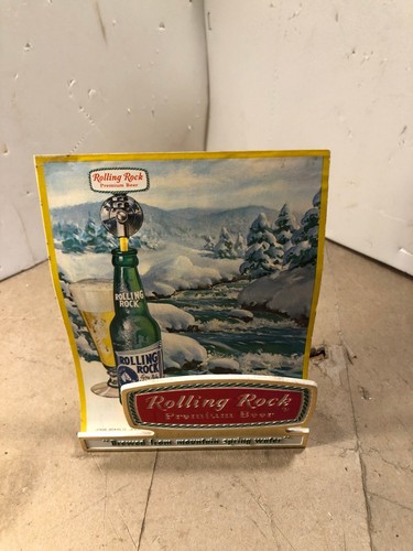 vintage rolling rock beer sign table top display coaster holder | eBay