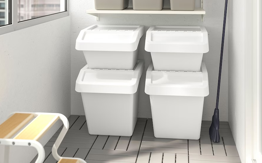 Ikea SORTERA Waste Sorting Recycling Bin with Lid White Plastic 37L 60L ...