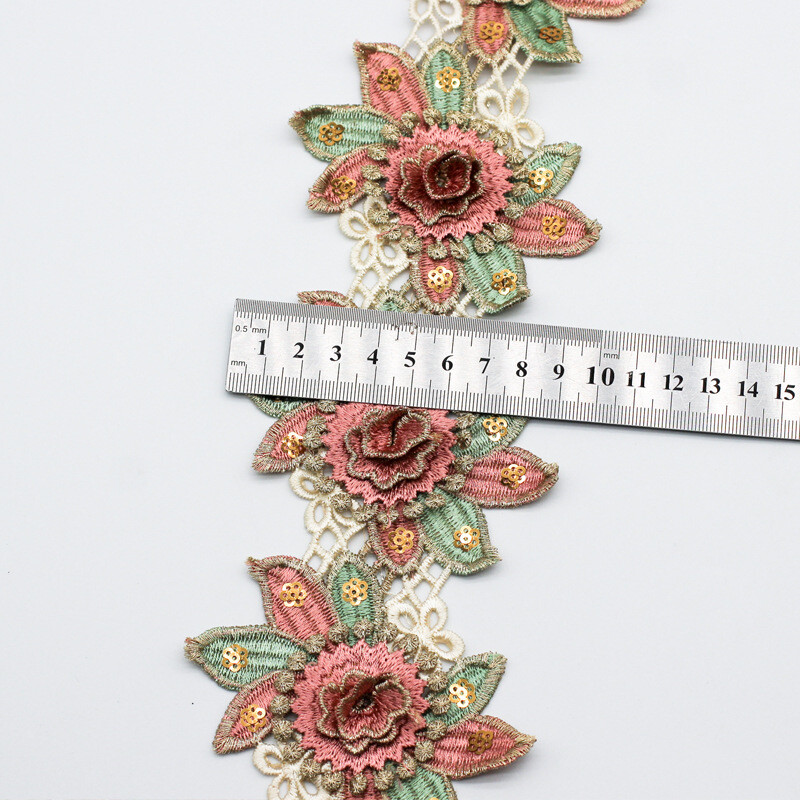 10Yards Embroidery 3D Flower Shape Lace Trims Sequin Ribbon Edge for ...