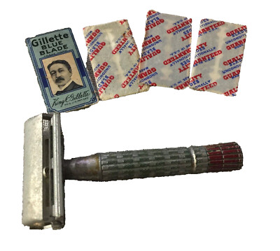 Vintage Gillette Mid Century Red Tip Razor and 4 blades | eBay