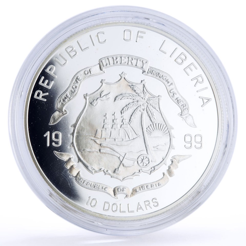 Liberia 10 dollars Seafaring Mayflower Ship Clipper proof silver coin ...