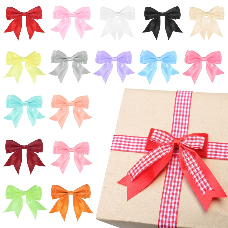 50-Pack Double-Deck Pre Tied Bows 3.6x2.2 Inch for Craft DIY[Dark Pink ...