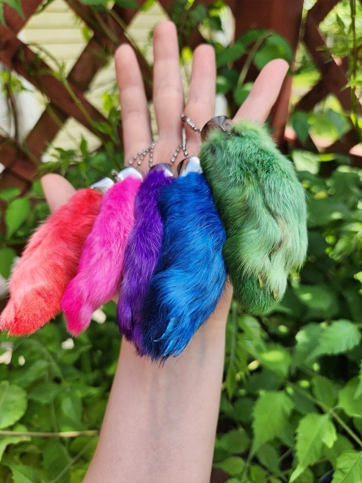 Lucky RABBITS FEET Real Rabbit Foot Keychains Key Chains red pink ...
