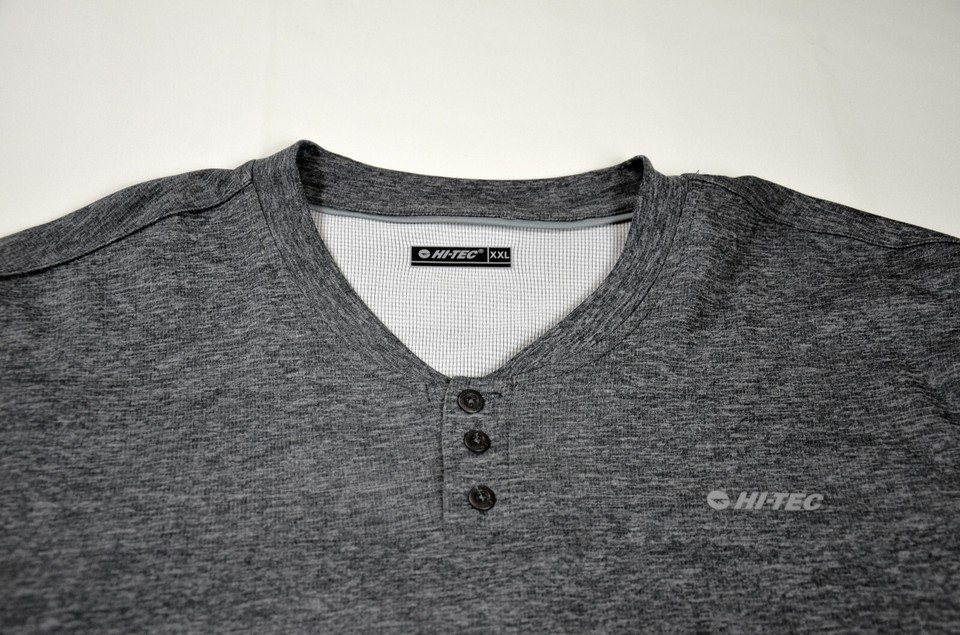 Hi-Tec Shirt Mens XXL 3 Button Top Long Sleeves Gray Dri-Tech Wicking ...
