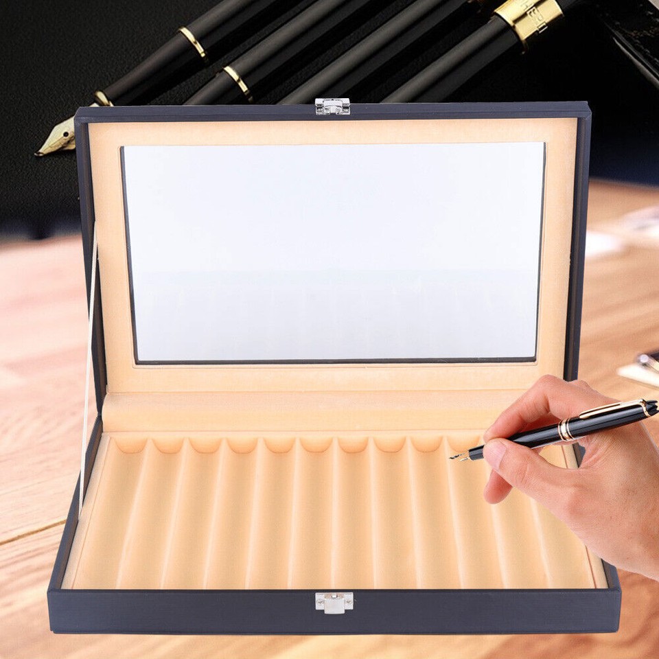12 Slot Leather Fountain Pen Storage Collector Box Display Case Wood ...