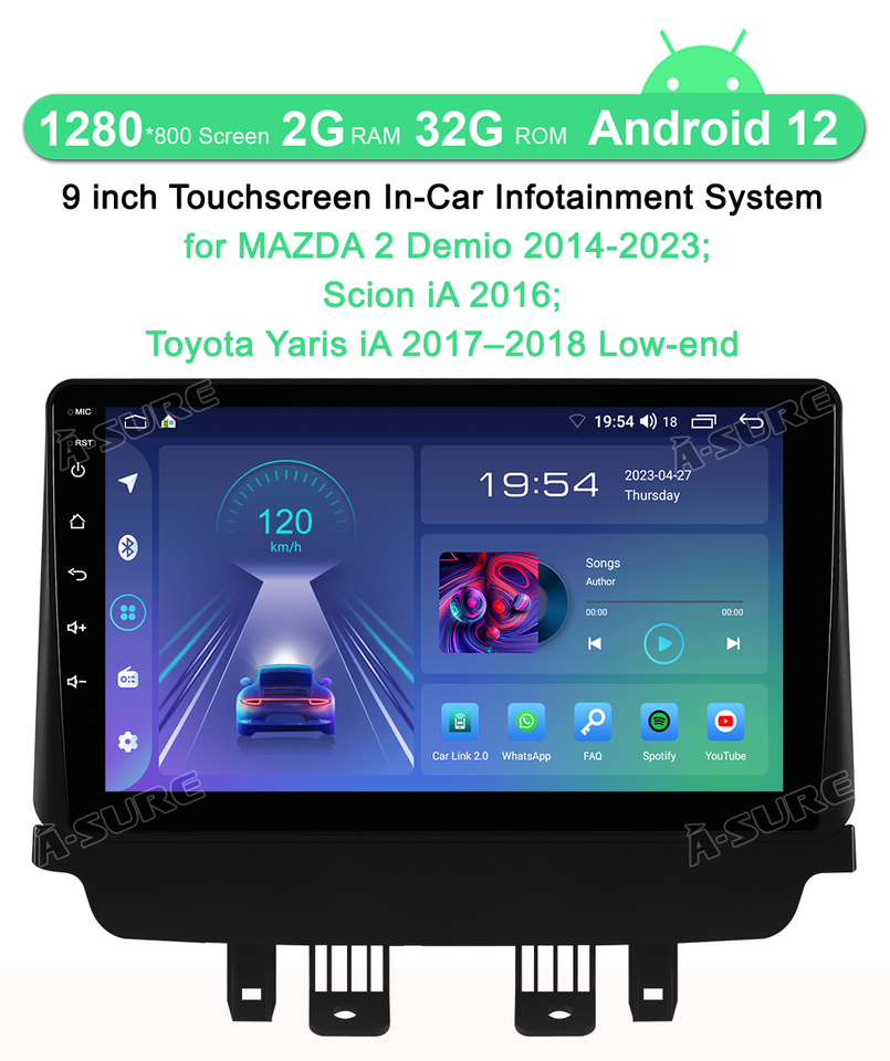 For Mazda 2 Demio 2014-2023 2+32GB Android 12 Car Stereo Radio Wireless ...