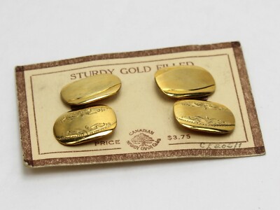 Gold Filled GF Signed Sturdy Chain Cuff Links Floral Design Original ...