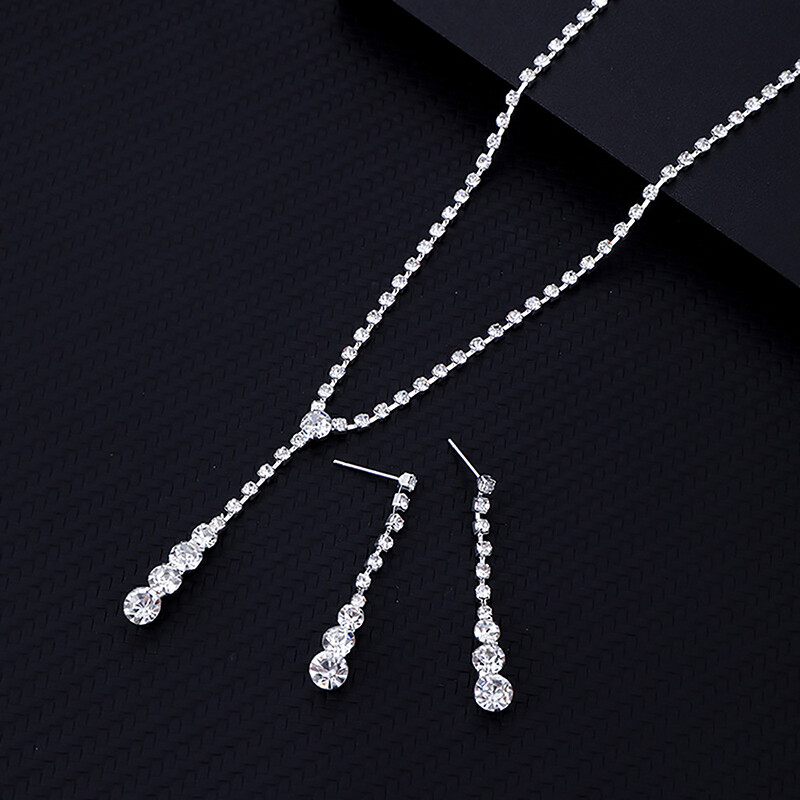 1Set Luxury Banquet Wedding Jewelry Elegant Simple Rhinestone Necklace ...