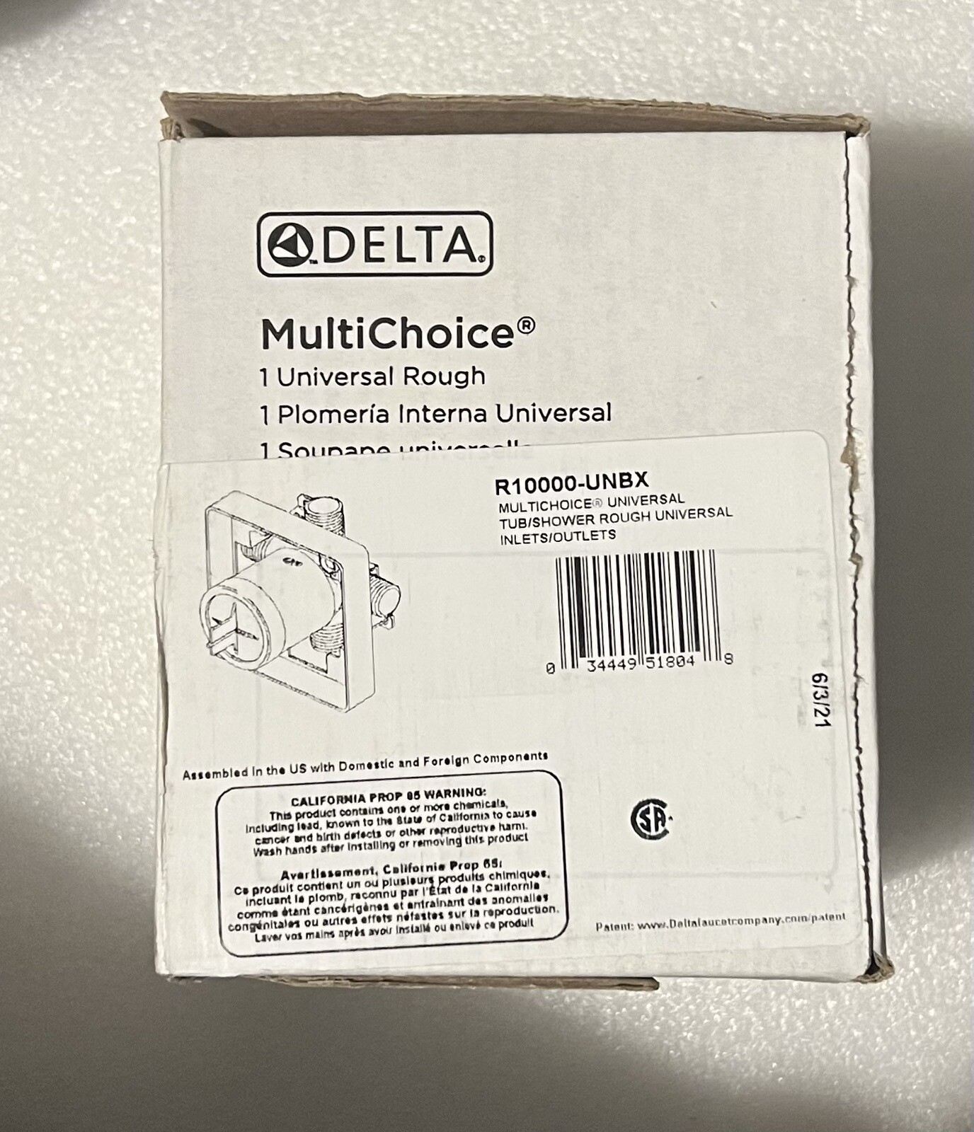 Delta R10000-UNBX Universal Mixing Rough-In Valve with 1/2" NPT Male ...