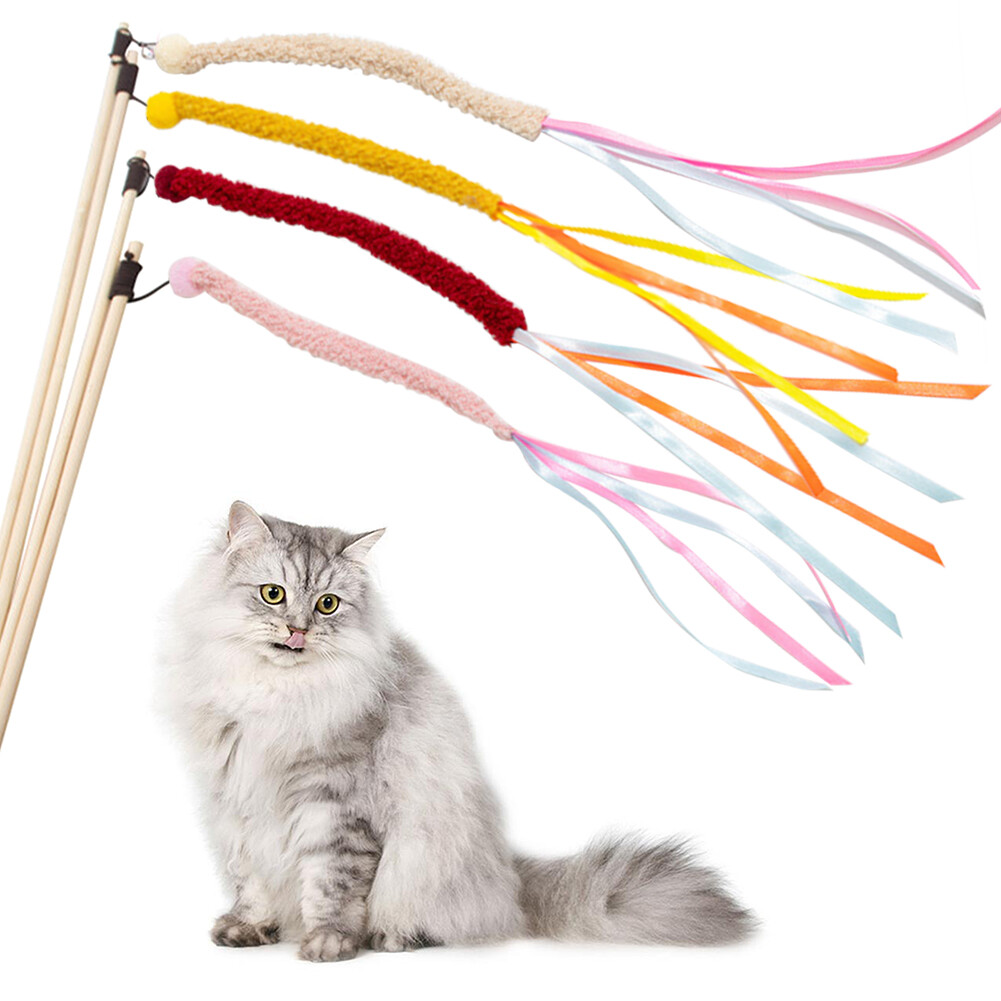 4pcs Portable Accessories Colorful Ribbon Gift With Worm Bell Cat Wand ...