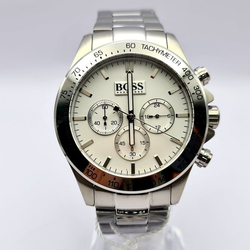 NEW BOSS 1512962 IKON SILVER STAINLESS STEEL CHRONO MEN'S WATCH GIFT ...