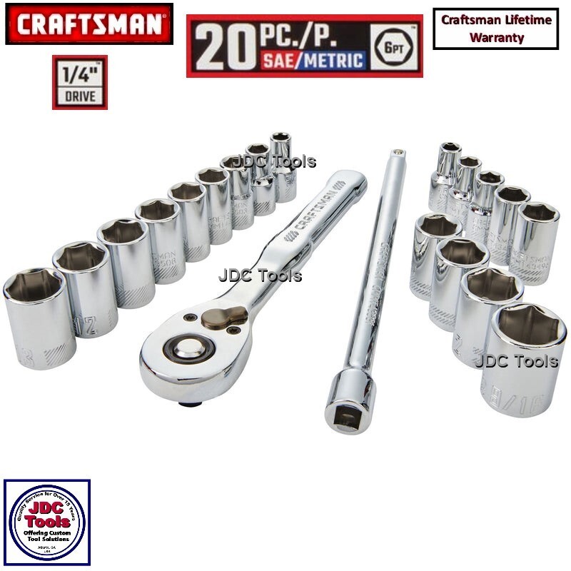 CRAFTSMAN 20 pc 1/4 Drive Ratchet Socket Set SAE MM 6pt 18 | eBay