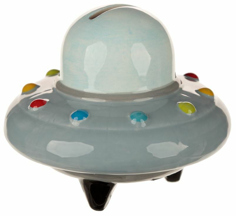 NOVELTY FUN SPACESHIP UFO SHAPED MONEY BOX PIGGY BANK SAVINGS NEW IN ...