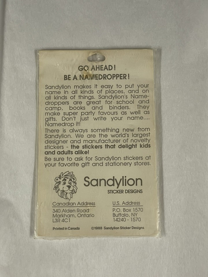 Vintage Sandylion One Sheet of Stickers 1988 Namedroppers Diane NOS | eBay