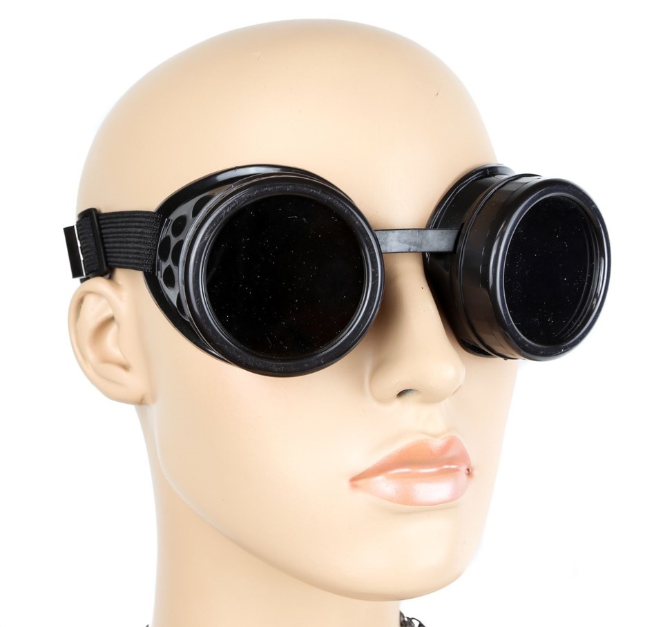 Steampunk Black Plain goggles cyber punk biker gothic rave cosplay ...