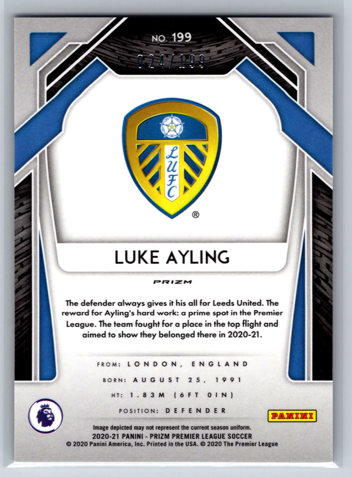 Luke Ayling 2020-21 Panini Prizm Premier League Blue Prizm Rookie Card ...