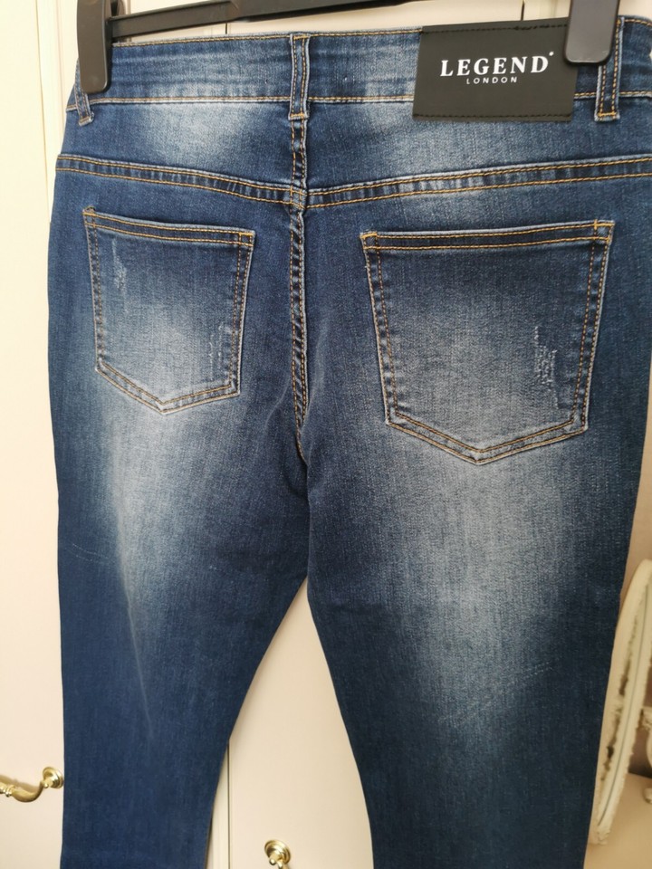 Legend London Men's Spray On Dark Blue Wash Distressed Skinny Jeans ...