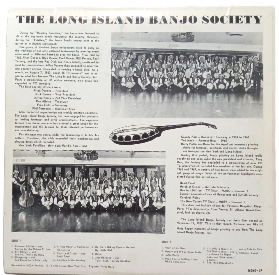 LONG ISLAND BANJO SOCIETY 1960's MONO LP RECORD VINYL NM | eBay