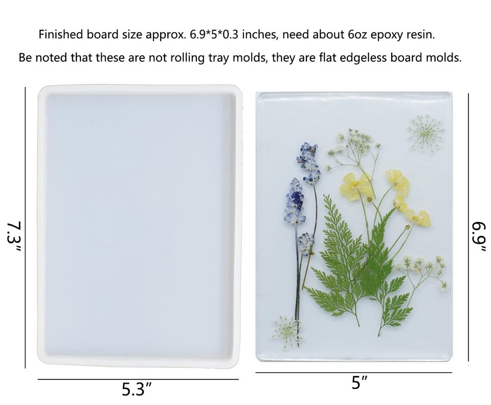 Resin Tray Molds 2pcs Flat Rectangle Silicone Molds for Resin Concrete ...