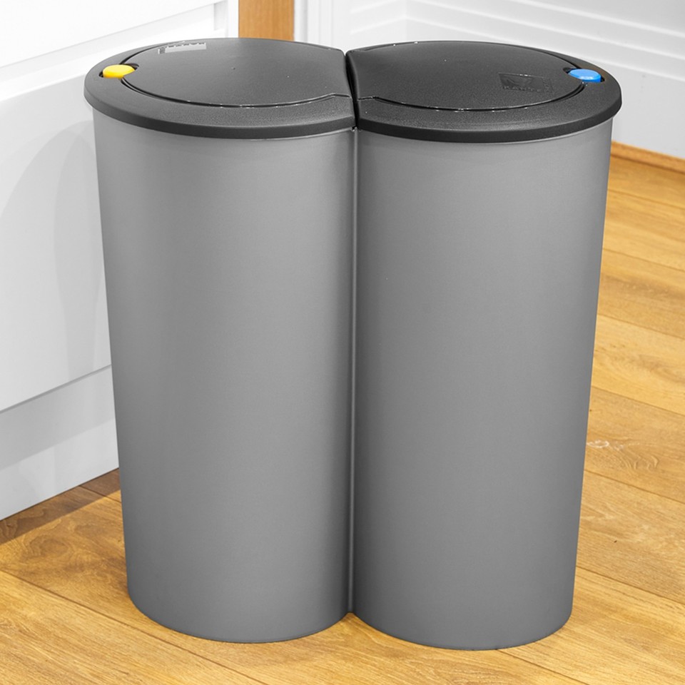 Circular Double Recycling Waste Bin Duo Rubbish Plastic Disposal 2 x 25 ...