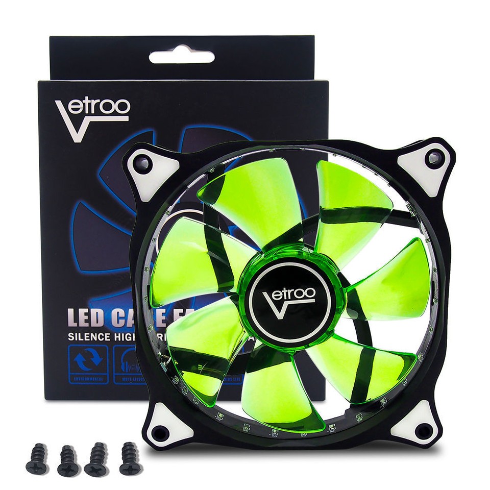 2 Pack 120mm GREEN LED Computer PC Case Cooling Fan Quiet Sleeve ...