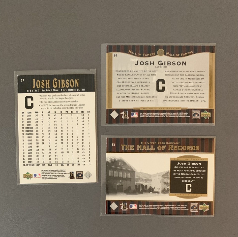 (3) ALL DIFFERENT Josh Gibson baseball card lot HOF Upper Deck Legends ...
