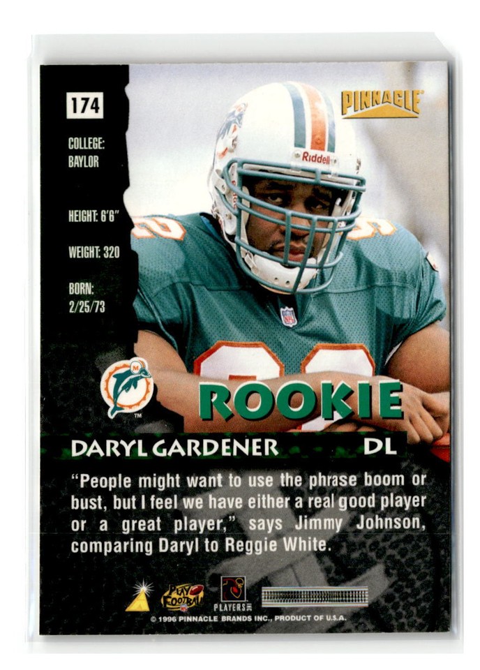 1996-Pinnacle Premium Stock-#174-Daryl Gardener RC-Miami Dolphins | eBay
