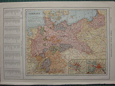 1926 MAP ~ GERMANY PRINCIPAL CITIES & TOWNS HAMBURG BERLIN BAVARIA ...