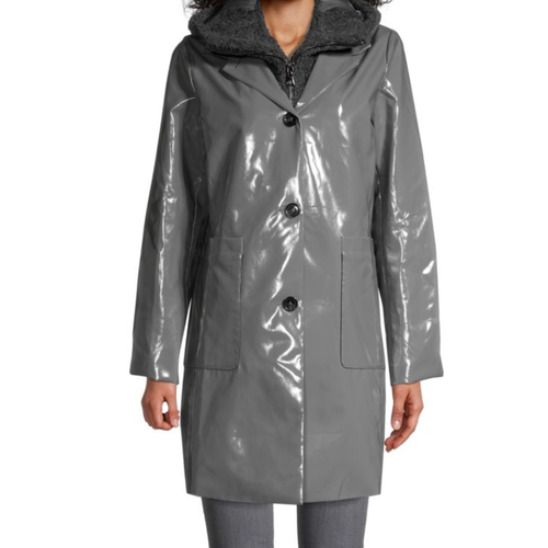 NWT Jane Post Raincoat Slicker Gray removable Faux Fur Vest XS | eBay