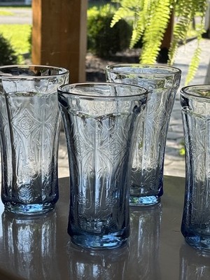 6 Vintage Indiana Glass Recollection Blue Madrid Glass Tumblers 14oz | eBay