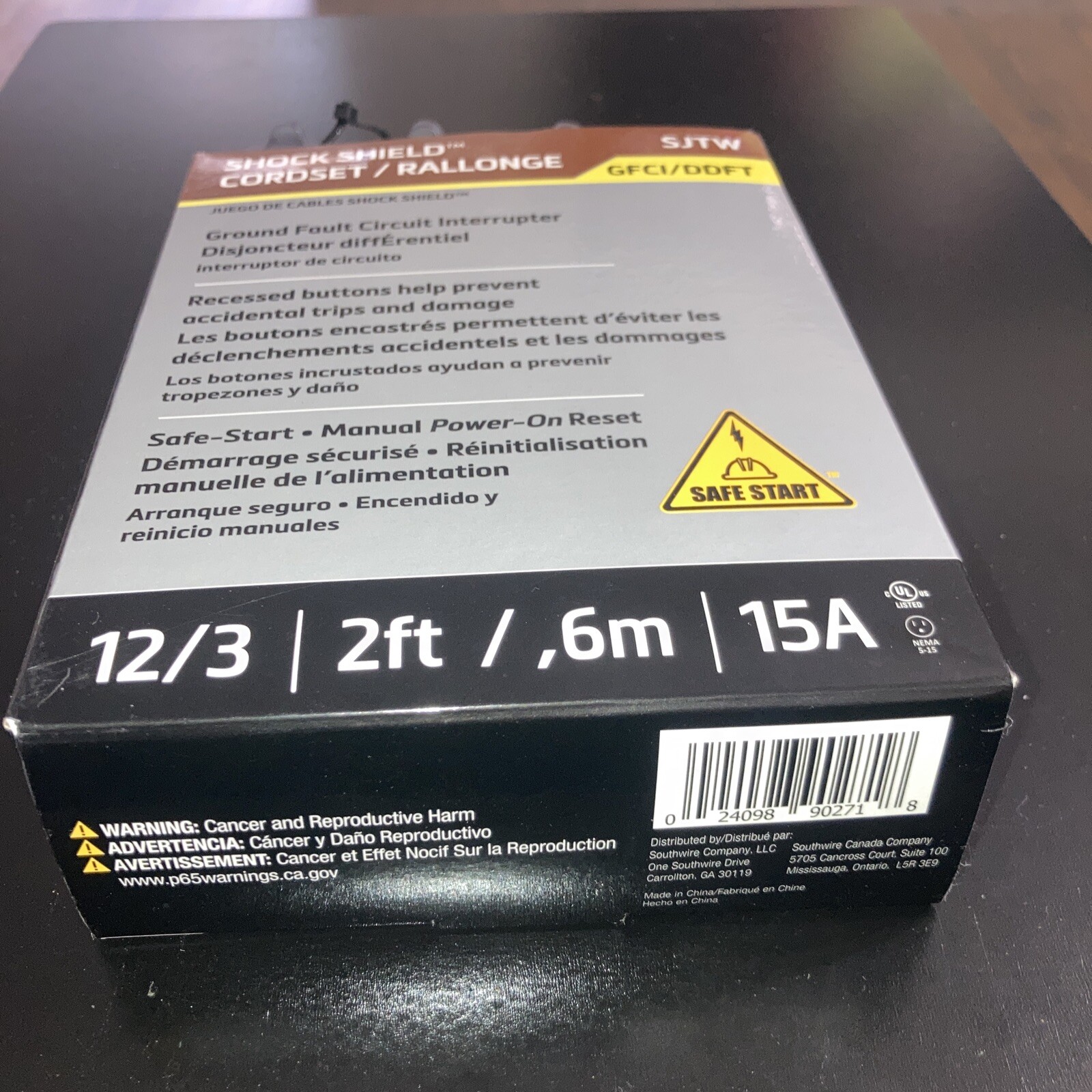 Southwire 2ft in Line GFCI 12/3 Triple Tap Cord Shock Shield Ground ...