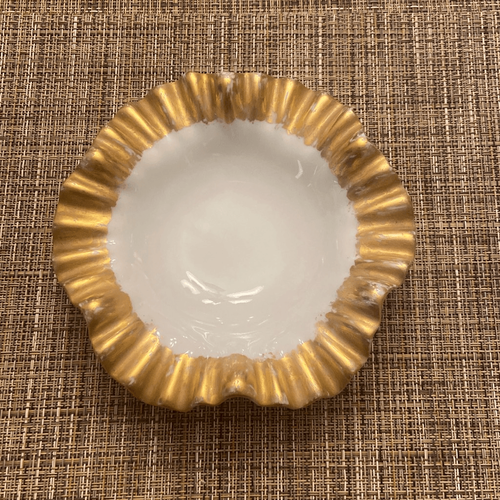 Handmade Ceramic Cream Gold Ruffled Edge Trinket Candy Dish Signed on ...
