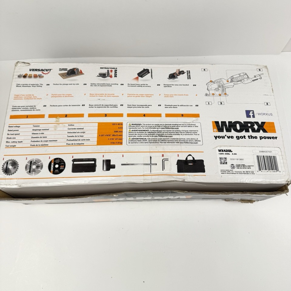 WX420L Worx Versacut 3-3/8" Compact Circular Saw w/ Laser Guide Technology 845534019940| eBay