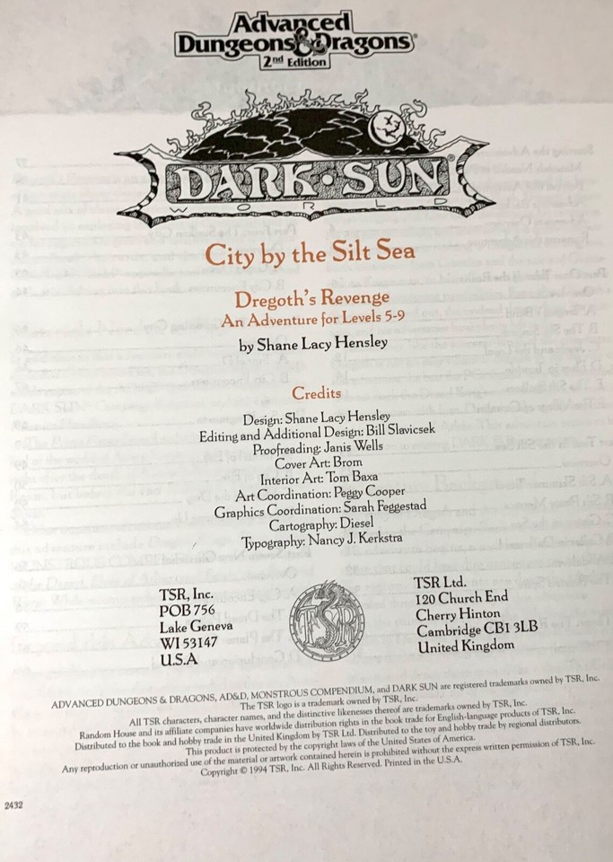 AD&D TSR Dark Sun City by the Silt Sea Box set campaign expansion game ...