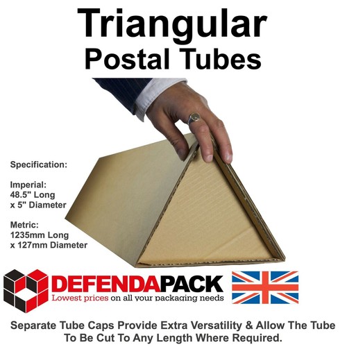 50 TRIANGULAR POSTAL TUBES BOXES 48.5" LONG 1235mm x 5" 127mm WIDE ...