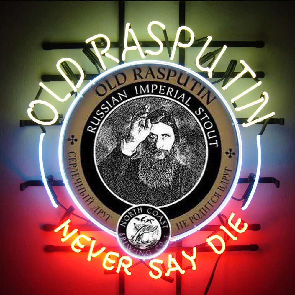 Old Rasputin Never Say Die Neon Beer Sign Custom Open Bar Shop Wall 24 ...