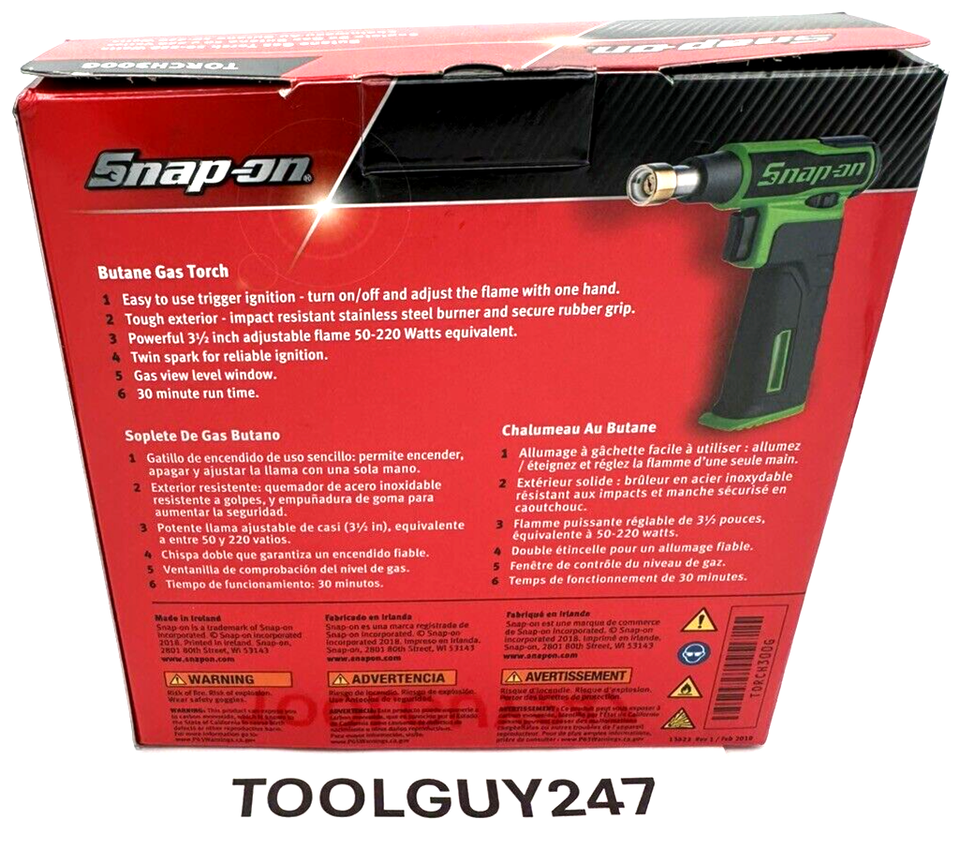 SNAP ON TOOLS GREEN BUTANE GAS TORCH TORCH300 TORCH300G HEATGUN NEW IN ...